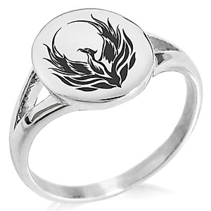 Tioneer Jewelry | Stainless Steel Symbol Initial Ring | Minimalist Oval Top Ring for Men & Women | Stainless Steel Jewelry, Phoenix, Size 5