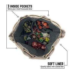 Dundra Multipocket Dice Bag - DND Velvet Pouch - Large Dice Bags for D&D with Pockets - Soft Case for RPG Dice Storage - Drawstring Pouches for Role Playing Games Dice Set - Polyhedral Dice Holder Bag