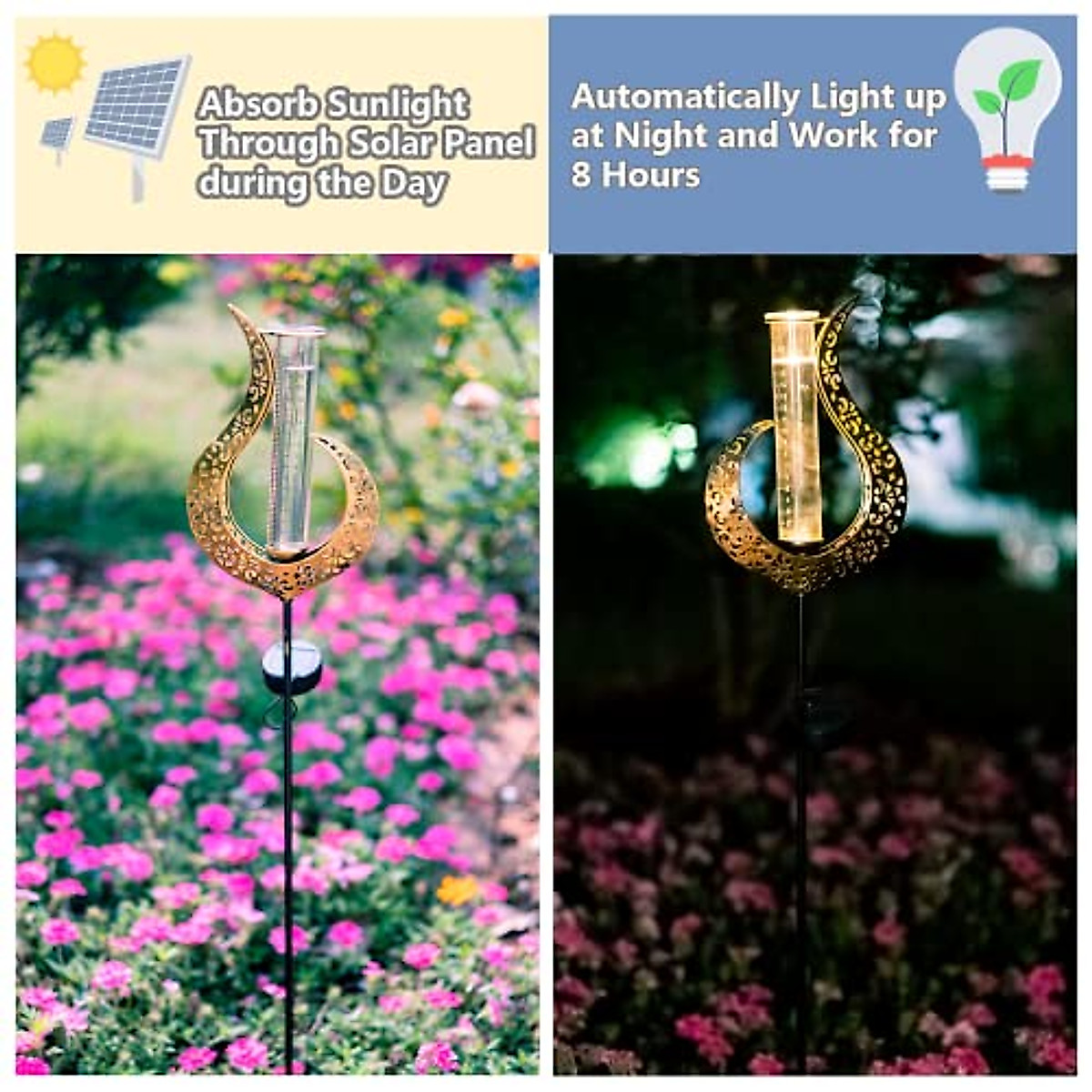 HOBYLUBY 39'' Rain Gauge Outdoor - Solar Flame Design Rain Gauges for Yard, Lawn, Pathway, Patio