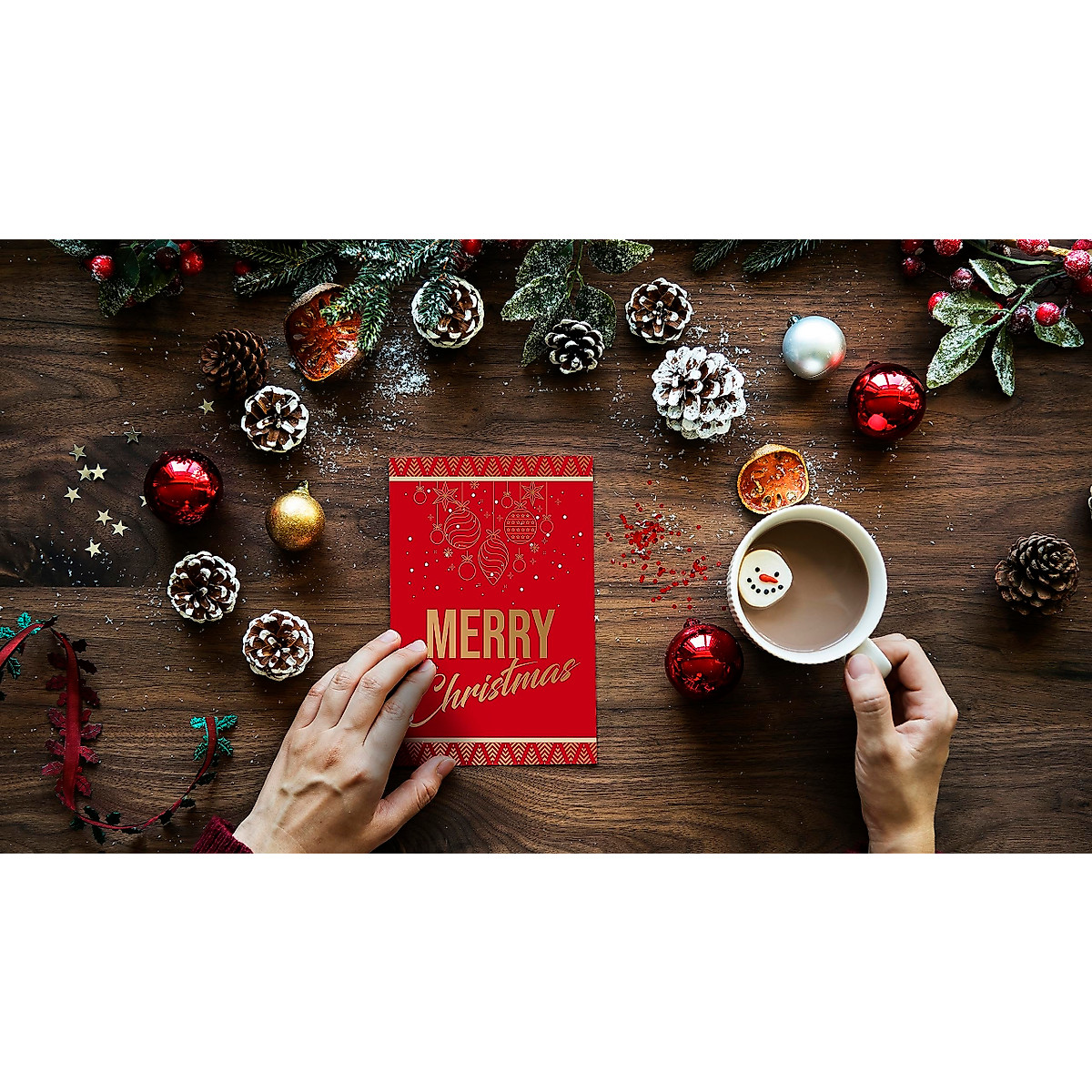 Better Office Products 50 Pack Christmas Cards with Gold Foil Iconic Images, 5" x 7", High Gloss, Gold Foil Interior Greeting, with 50 Envelopes, 50 Count Boxed Set