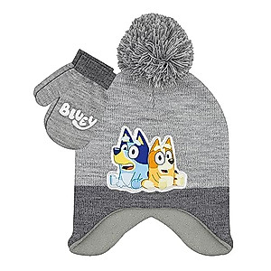 Bluey Bandit and Chilli Toddler Hat with Winter Mittens for Kids – Warm Winter Hat for Toddler with Kids Mittens