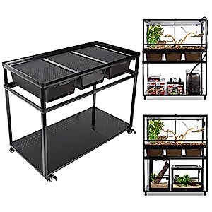 REPTIZOO Reptile Tank Stand Terrarium Cabinet with Breeding Boxs for 36”Wx18”D Reptile Aquarium Terrarium, Stackable Breeding Rack with Rolling Wheels