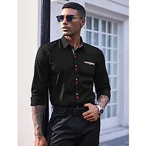 Coofandy Men's Fashion Slim Fit Dress Shirt Casual Shirt,X-Large,01-black
