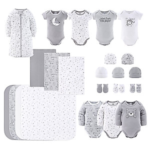The Peanutshell Newborn Clothes & Accessories Set - 23 Piece Layette Gift Set - Fits Newborn to 3 Months - Grey Celestial & Bear