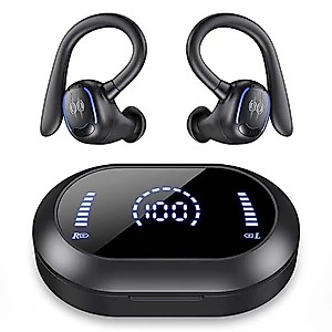 Wireless Earbuds Bluetooth Headphones Low Latency Cruising Hanging Ears Immersive HiFi Charging Case Digital Display Headset Premium Deep Bass for Sports Running Gaming Black