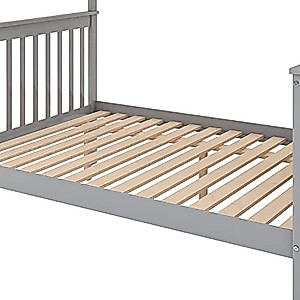 DNYN Stairway Twin-Over-Full Bunk Bed with Storage Shelves & Guardrail for Dorm,Kids Bedroom,Solid Pine Wood Bedframe,Space Saving Design & No Box Spring Needed, Grey