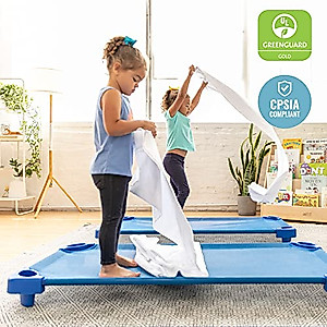 ECR4Kids Stackable Kiddie Cot, Standard Size, Classroom Furniture, Blue, 5-Pack