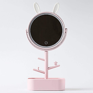 FQYYDD Illuminated Makeup Mirror Make-Up Mirror Led With Rotating Light And Storage Box