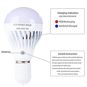 BSOD LED Magic Bulb, 7W Warm White Emergency Light with Remote Controller and Rechargeable Built-in Battery E26 Lamp for Home Indoor Power Outages Lighting (Warm White)