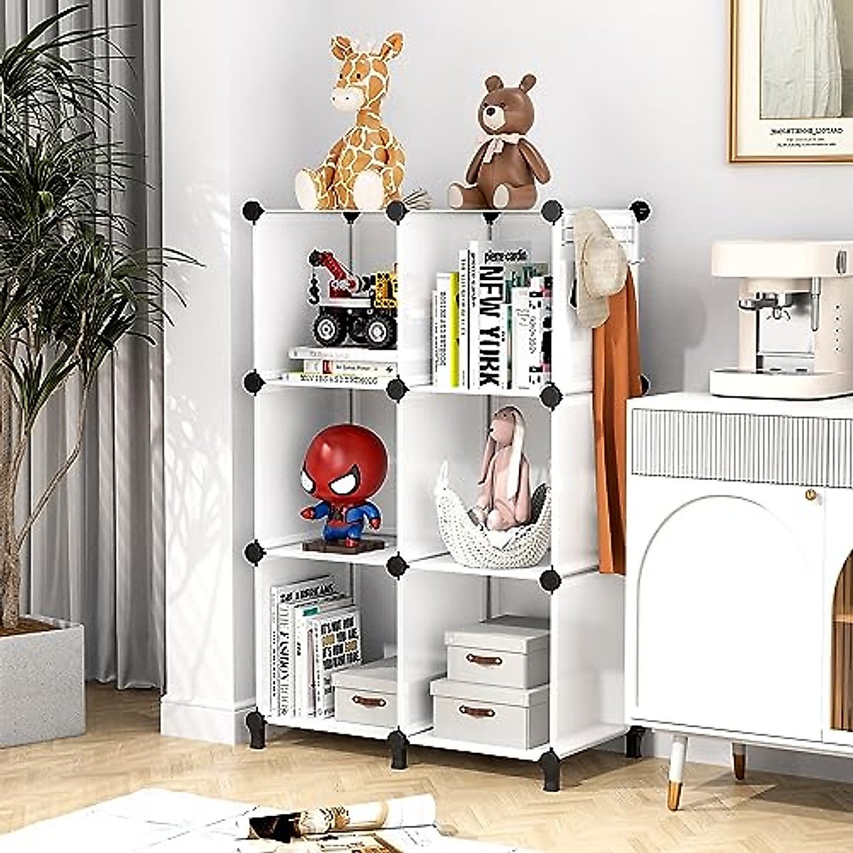 ROJASOP 6 Cube Storage Organizer, DIY Stackable Cube Storage Shelf Bookshelf Plastic Cubby Shelving Closet Organizers and Storage, Cube Organizer Shelf for Bedroom, Living Room, Home Office, Clear