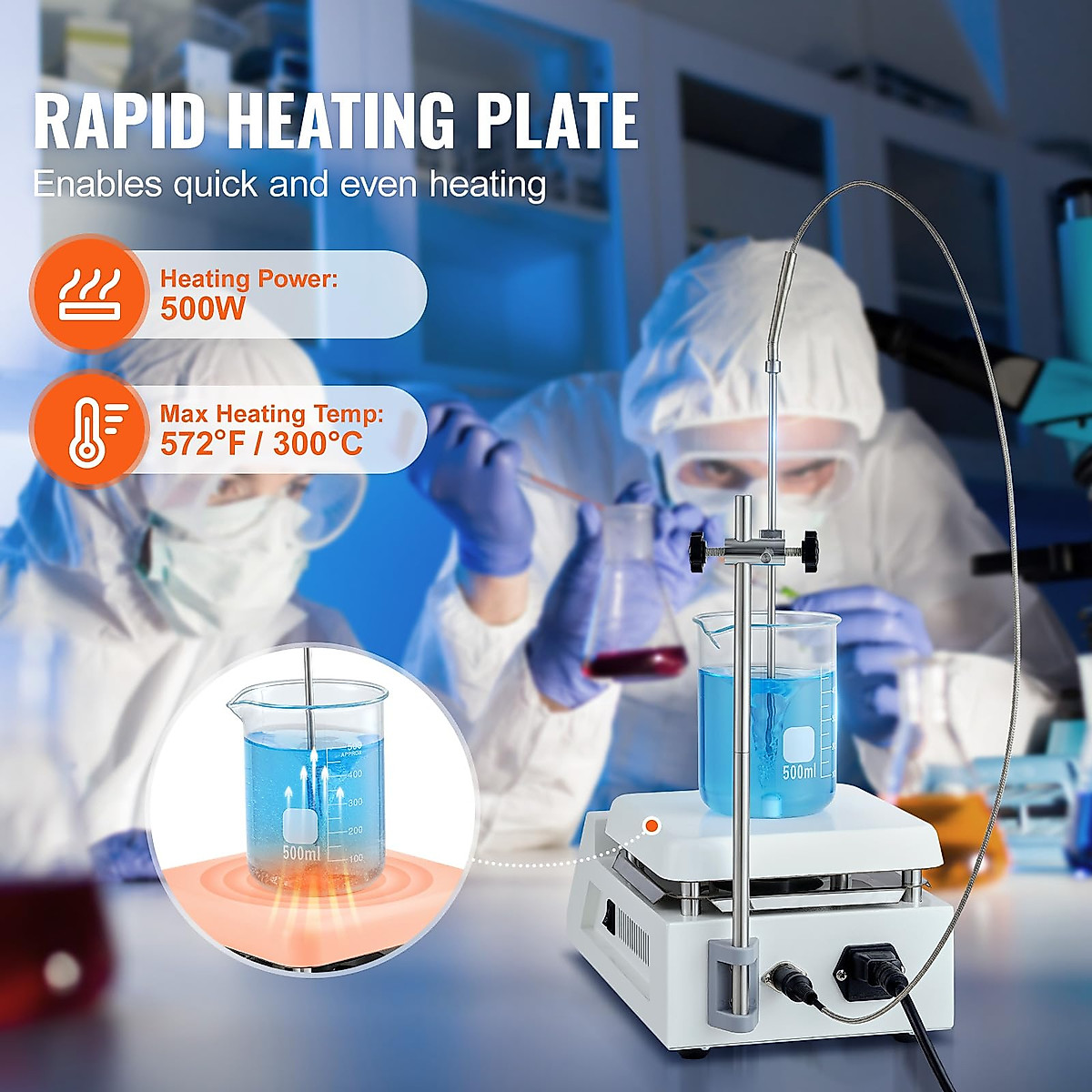 VEVOR Magnetic Stirrer Hot Plate, 5L Capacity Ceramic Coated Hotplate Lab Stirrer 200-2000RPM 608°F/320°C Max Temp Digital Magnetic Stirrer with Temp Probe Sensor and Stirring Bar