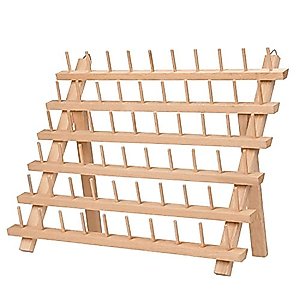 Kurtzy 60 Spool Wooden Thread Rack Holder - Thread Organiser Stand with Wall Hanging Hooks - Standing or Wall Mounted - Beech Wood Sewing Spool Holder for Embroidery, Quilting and Sewing Threads