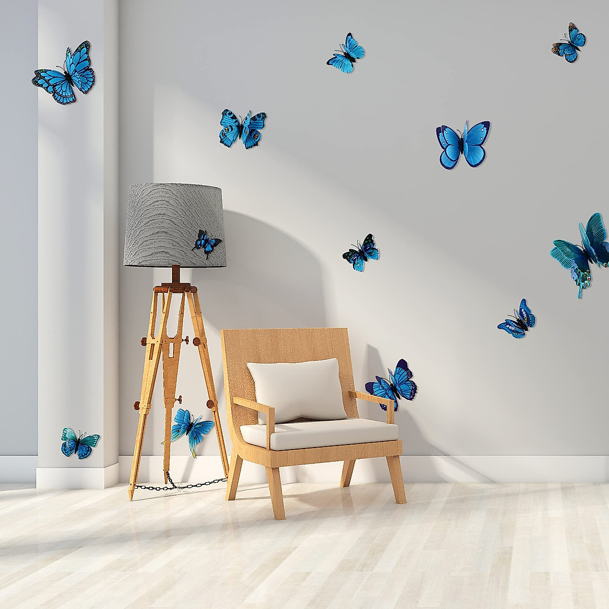 12PCS Butterfly Wall Decals Removable 3D Blue Butterflies Sticker with Magnets for Home Bedroom Kids Room Decor (Double Layer-Blue/12PCS)