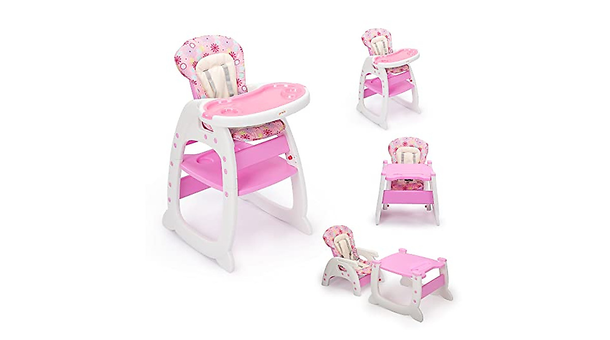SANDINRAYLI 3-in-1 Baby High Chair - Pink Convertible Design