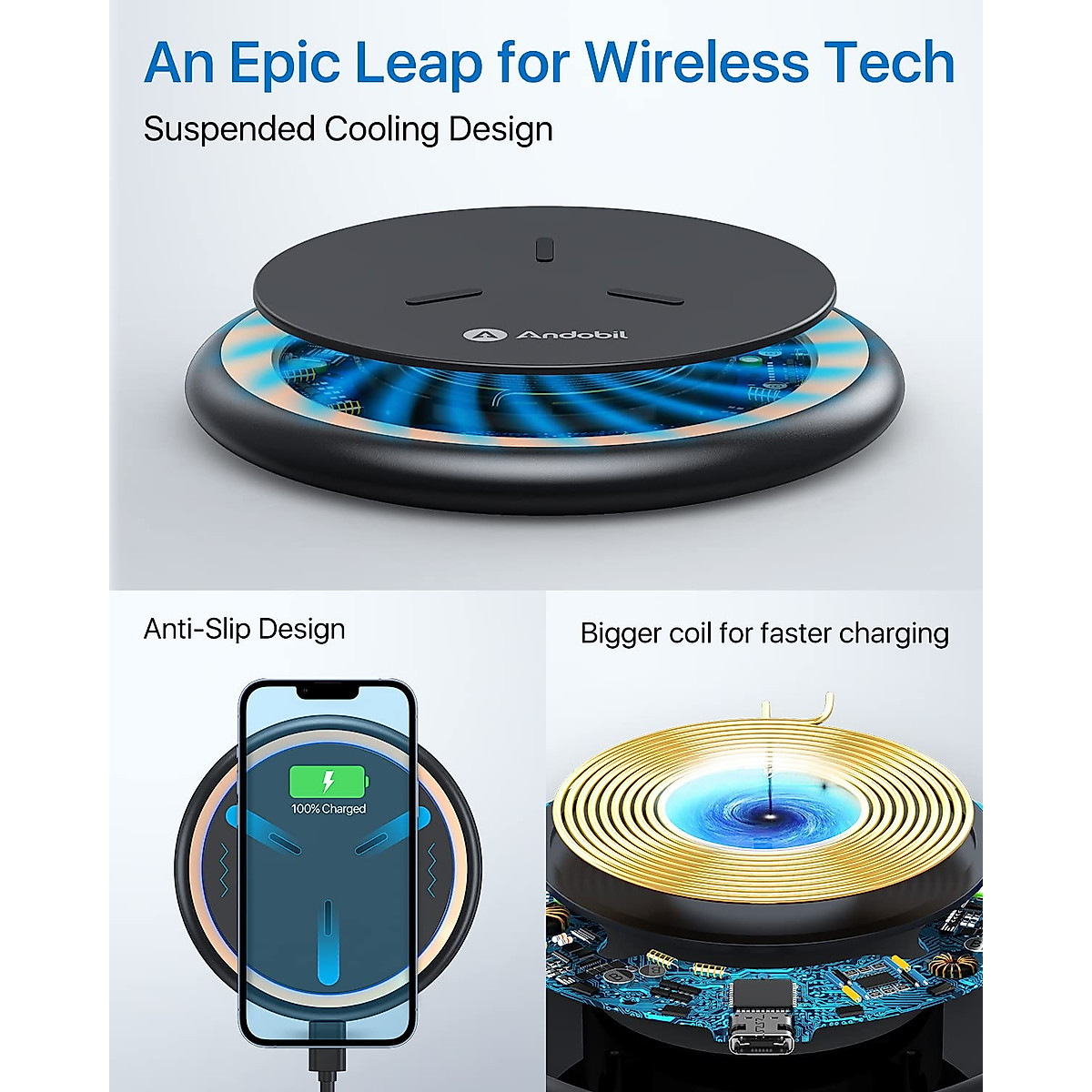 andobil Wireless Charger [2022 Advanced Chip] Qi-Certified 15W/10W/7.5W Safest Wireless Charging Pad Compatible Samsung Galaxy S22/S22 Ultra/S21/S21 Fe/S20/S10/Note 20/10, iPhone 13/13 Pro/12/11/XS/X