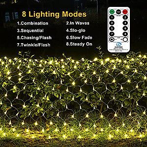 Yeghujar Christmas LED Net Lights, 390 LED 11.8ft x 5ft 8 Modes Mesh Fairy String Lights, Xmas Decorative Lights for Christmas Trees, Bushes, Weddings, Garden, Indoor Outdoor Decorations (Warm White)