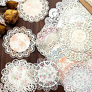 120 Pcs Lace Paper Decoupage Paper Round Lace Paper Lace Table Doilies for Aesthetic Journals Junk Journal Planners Vintage Journaling Supplies Crafts（A）