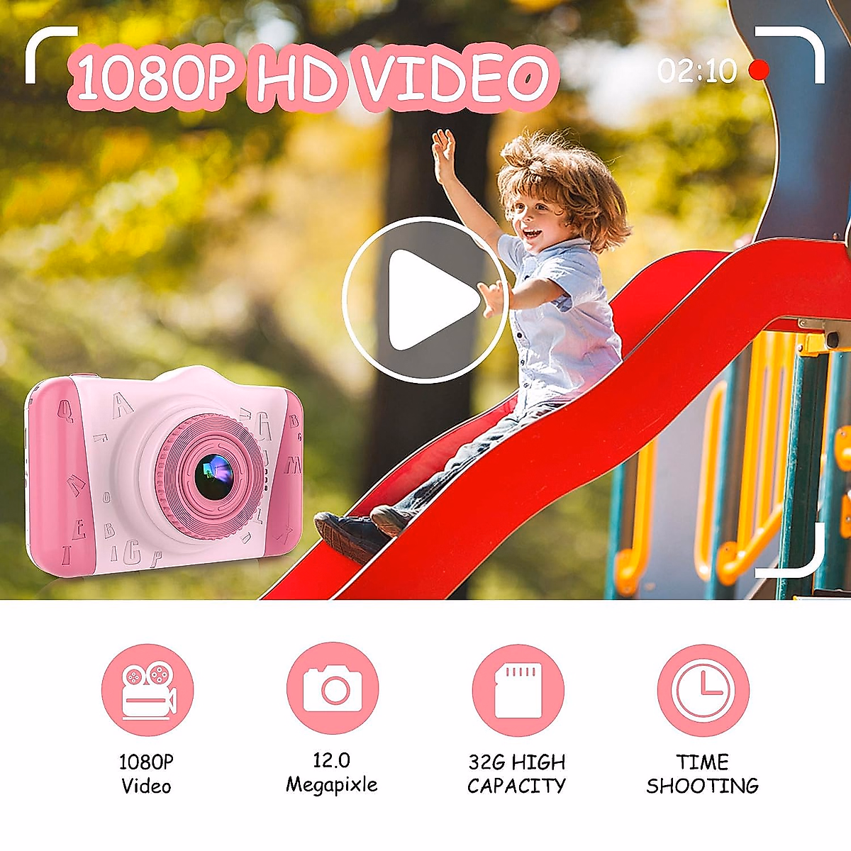 Coolwill Kids Camera for Kids 3-10 Year Olds, 12MP HD Kids Digital Camera with 3.5'' Large Screen & 8X Digital Zoom, Children Camera Toys for Boys Girls with 32G TF Card, Kids Birthday Gifts
