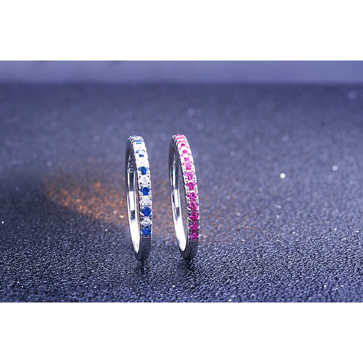 Mesnt 925 Sterling Silver Rings Engagement Ring Wedding Band Rings for Women Stackable Channel Set Cubic Zirconia Women Ring Jewelry Silver-Blue Size 6