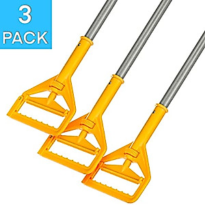 Alpine Industries Commercial Quick-Change Mop Handle - Professional Mopping Tube with Metal Gripper for Rags - Heavy Duty Stick & Mop Head Replacement Holder - Fiberglass (Pack of 3)