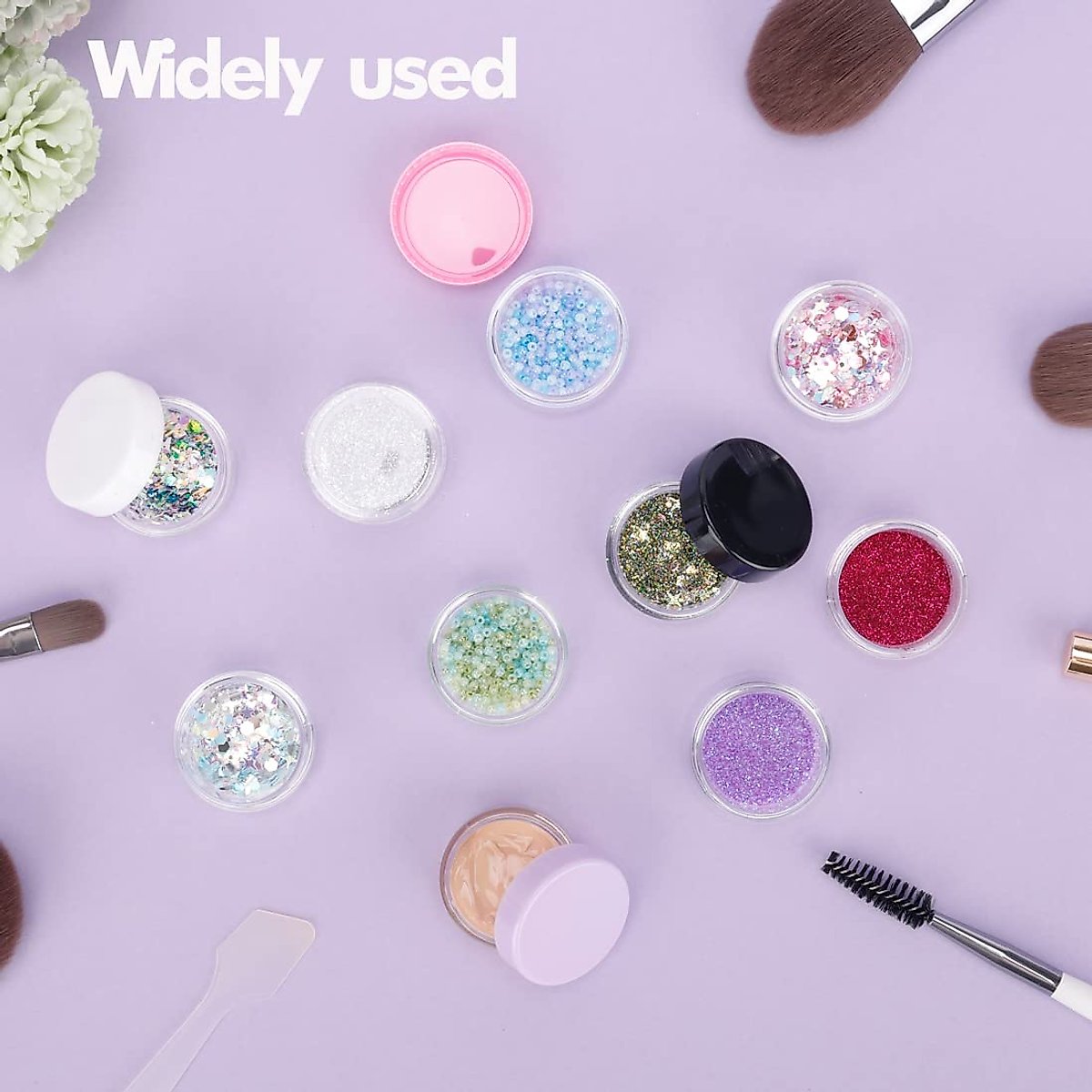 3 Gram Sample Containers with Lids, 50 Count Clear Sample Jars, Empty Lip Balm Containers, Mini Cosmetic Containers with Lids, Makeup Travel Containers with Labels, Mini Disposable Spatulas