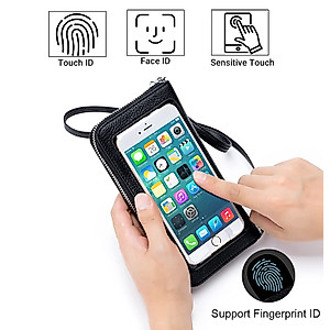 Genuine Leather Shoulder Bag Cell Phone Bag with Touch Screen Window Women Wallet Purse with Card Slots Coin Pouch Wine Red