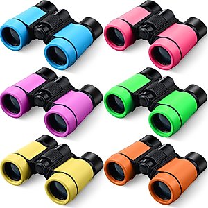 6 Pack Kids Binoculars Shock Proof Toy Binoculars Set for Age 3-12 Years Boys Girls Hunting Folding Small Telescope Birthday Gifts Bird Watching Educational Learning Camping Outdoor (Vivid Colors)