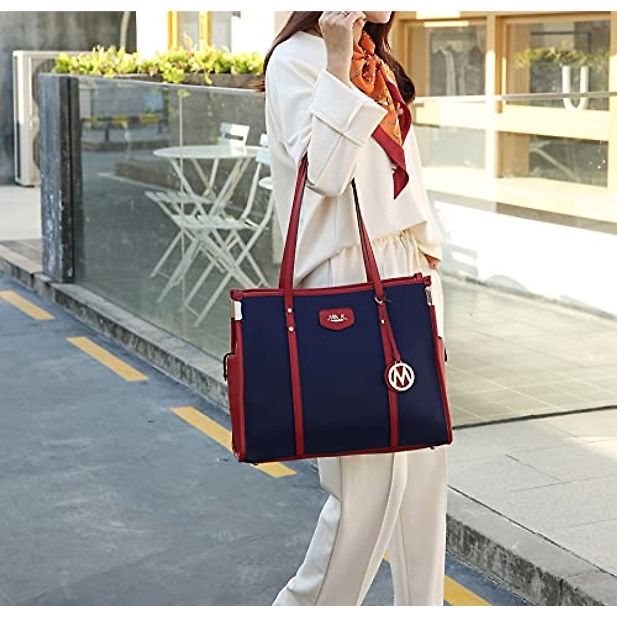 MKF Shoulder Bag for Women: PU Leather Satchel Handbag – Top Handle Tote Purse, Ladies Fashion Pocketbook Black-Cognac