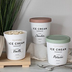 ZICOTO Set of 3 Reusable Ice Cream Containers 1 Quarts ea. - Perfect for Homemade Sorbet, Frozen Yogurt Or Gelato - Stackable Storage Pint Containers, Stickers And Lids Stores Easily In Freezer