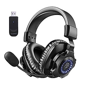 EasySMX Wireless Gaming Headset with Detachable Noise Cancelling Microphone, 2.4G Bluetooth & 3.5mm Wired Jack 3 Modes RGB Wireless Gaming Headphones for PS5/PS4/PC, Mac, Switch, Phone