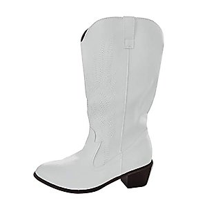 XRCQCAD Snow Boots for Women Tall Sparkly Cowgirl Boots Cowboy Boots for Women Black And Blue Embroidered Country Outdoor Slip Shoes Chunky Heel Waterproof Soft Casual White Boots