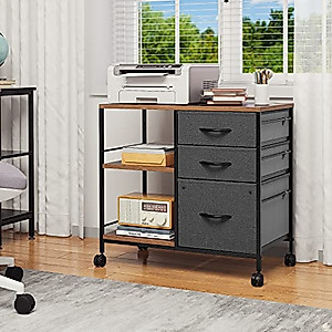 YITAHOME 3 Drawer File Cabinet, Mobile Printer Stand with Open Storage Shelf, Lateral Fabric File Cabinet for Home Office, Rolling File Cabinet Fits A4/Letter Size (Dark Grey)