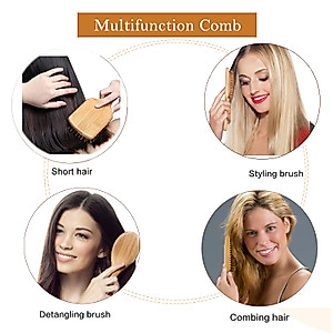 VICKYLEE Natural Wooden Hair Combs set 2 in 1 Bamboo Bristle Detangling Hairbrush for Elderly Adults,Man,Woman Reduce Frizz, Massage Scalp for Straight Curly Wavy Dry Wet Thick or Fine Hair