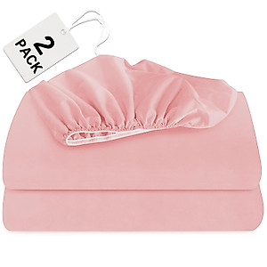 Biloban Twin Fitted Sheet 2 Pack, Twin Bedding Fitted Sheets for Girl Teens Kids Only with Deep Pocket up to 14", Shrinkage & Stain Resistant Fitted Bed Sheets, Wrinkle Free & Easy Care, Pink
