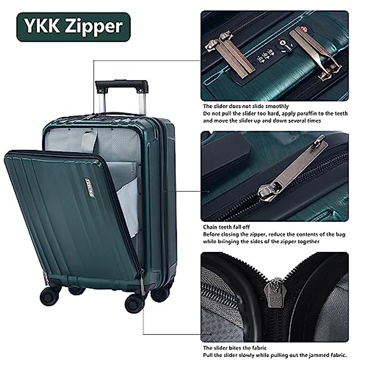 TydeCkare Luggage Set 2 Piece 20/28, 20" Carry-on with Front Pocket & 28" Expandable Luggage, ABS+PC Suitcase with Spinner Wheels, TSA Lock, YKK, Dark Green