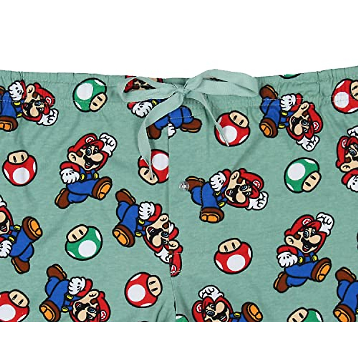 Nintendo Men's Super Mario and Mushrooms Soft Touch Cotton Lounge Pajama Pants (Large) Green