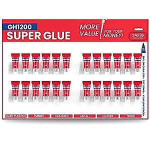 1 Gram (Pack of 24) Single use Super Glue All Purpose, Super Fast, Thick & Strong Adhesive Superglue, Cyanoacrylate Glue for Hard Plastics, DIY Craft, Ceramics, Frame, Leather, Metal Etc