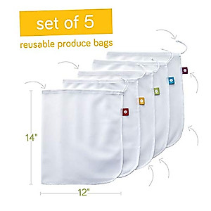 Reusable Produce Bags, Washable Mesh Bags for Fruits and Vegetables, Set of 5 - Flip and Tumble