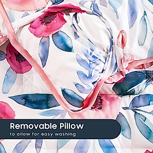 Wake In Cloud - Toddler Nap Mat with Pillow and Blanket, for Kids Boys Girls in Daycare Preschool Kindergarten, Roll Up Sleeping Bag, Floral Mauve Pink Flowers on White, Standard Size