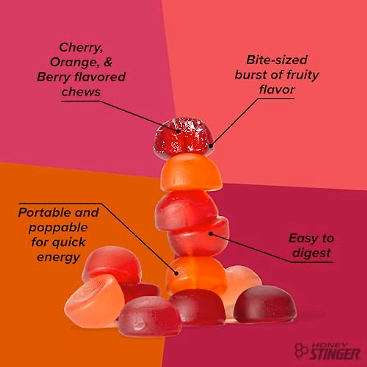 Honey Stinger Organic Fruit Smoothie Energy Chew | Gluten Free & Caffeine Free | For Exercise, Running and Performance | Sports Nutrition for Home & Gym, Pre and Mid Workout | 12 Pack, 21.6 Ounce