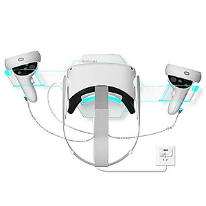 HiBloks RGB Wall Mount Charging Station for Meta/Oculus Quest 2 Accessories, Magnetic Controller & Headest Charger with 2 Rechergeable Batteries, Battery Cover and USB-C Charger Cable