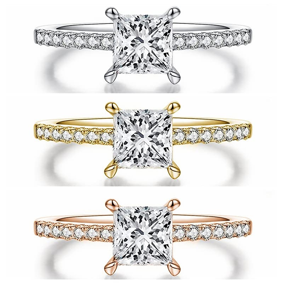 1-1/4 Carat(ctw) Princess Cut Engagement Rings for Women White Gold Square Cut Moissanite Engagement Rings 925 Sterling Silver 10K 14K 18K Gold Wedding Anniversary Promise Rings with Text Engraving(18K Gold)