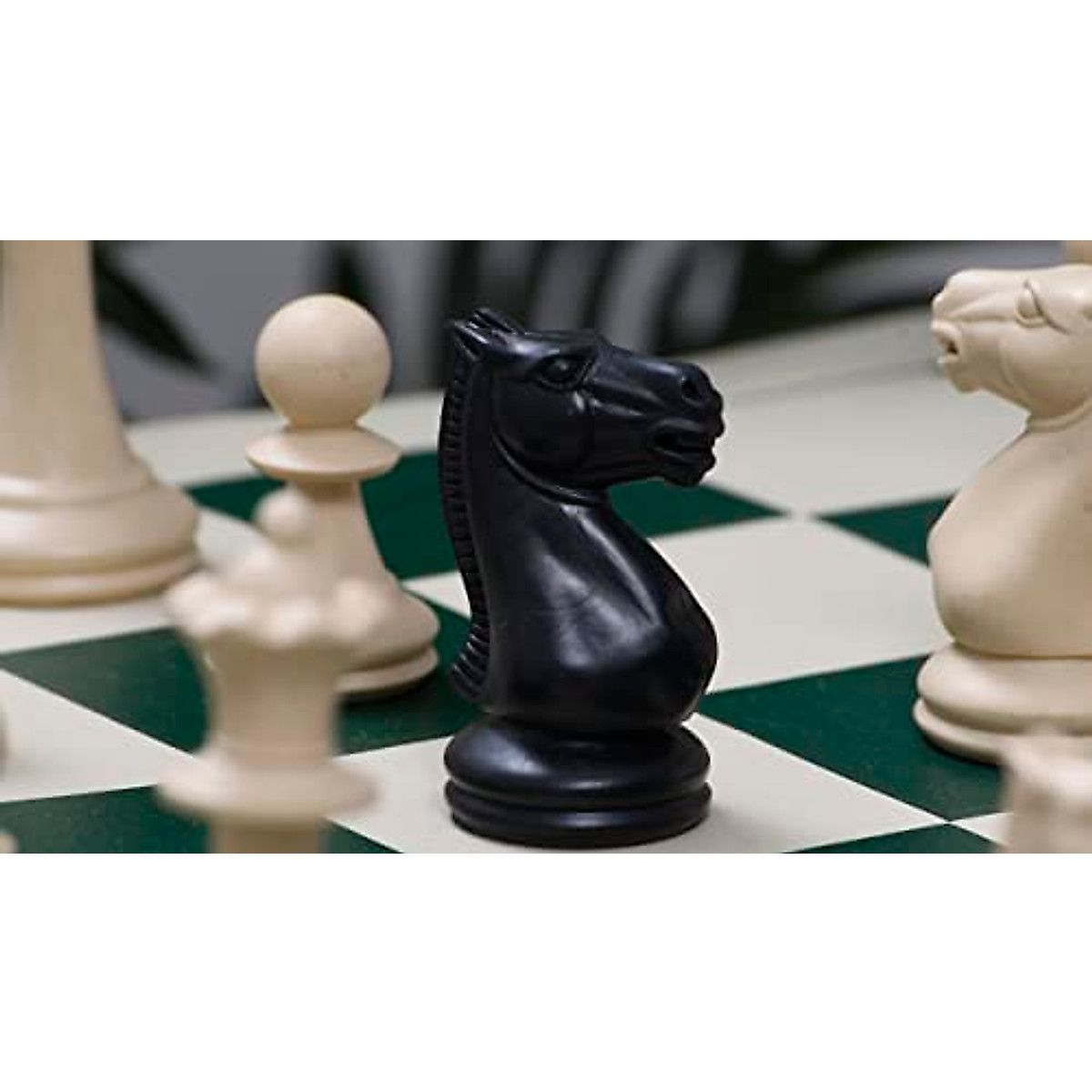 CHESSBAZAAR Study Library Tournament Plastic Chess Pieces & Roll Up Chess Board Combo |32 Pieces with 15 Inches Rollup Chessboard | Weight-340 grams | Black & Off-white |Plastic chess Set | Board Game