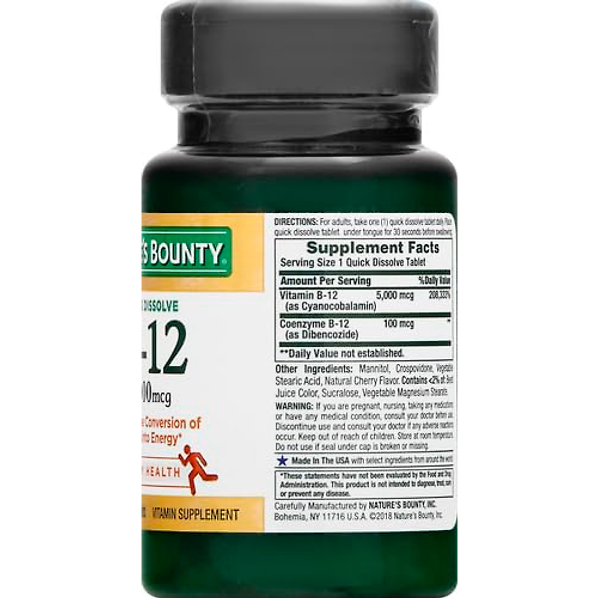 Nature's Bounty Vitamin B12, Quick Dissolve Vitamin Supplement, Supports Energy Metabolism and Nervous System Health, 5000mcg, 40 Tablets
