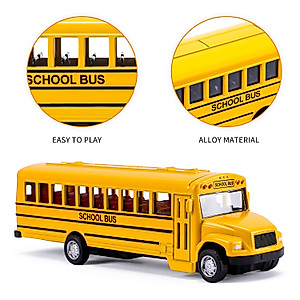 DUNRIOG TOYS 2 Pack 5.5'' Pull Back School Bus, Die-cast Metal Toy Vehicles with Bright Yellow for Kids Boys Girls