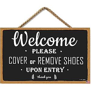 Remove Your Shoes Sign, SEIFUD Please Remove Your Shoes Wood Sign, Wall Hanging, Welcome Sign, 6x11 Inches, Housewarming Gift, Black signs (Black-10)