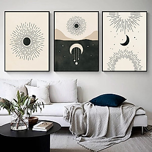 Abstract Line Wall Art Print Moons Celestial Line Art Boho Sun Moon Stars Canvas Wall Art Abstract Line Art Poster Minimalist Wall Art Prints Poster Wall Picture for Living Room Decor No Frame