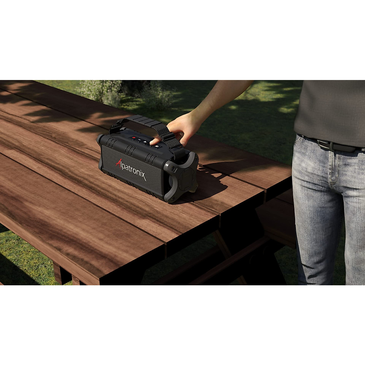 Alpatronix Bluetooth Speaker 60W(80W Max), IPX6 Waterproof, Portable Wireless, 8000mAh Power Bank, Handsfree, Shockproof, TWS, DSP, Stereo, Subwoofer, TF Card, NFC, AX500, Indoor&Outdoor –Black Gray