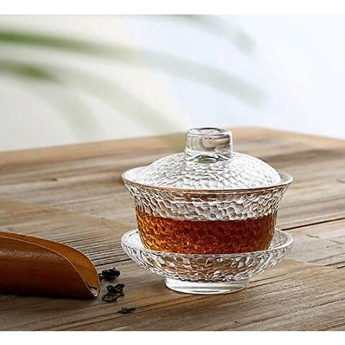 YBK Tech Crystal Gaiwan, Glass Kung Fu Tea Cup with Saucer and Lid, Chinese Traditional, Sancai Tea Bowl (Clear cup)