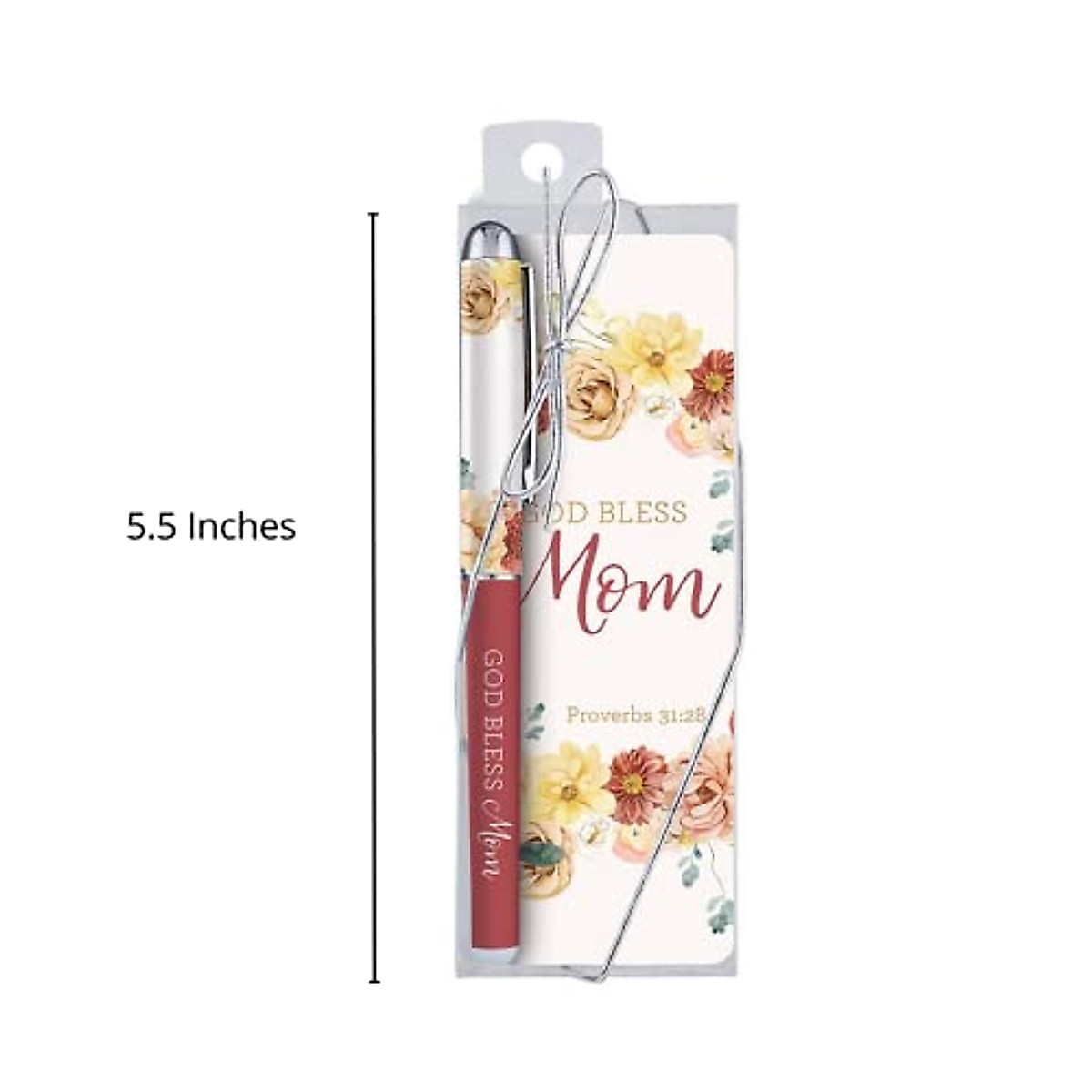 Mothers Day Pen and Bookmark Gift Set, God Bless Mom Inspirational Cardstock Prayer Card Page Tracker and Journaling Accessories, Catholic Keepsake for Women, 5.5 inches
